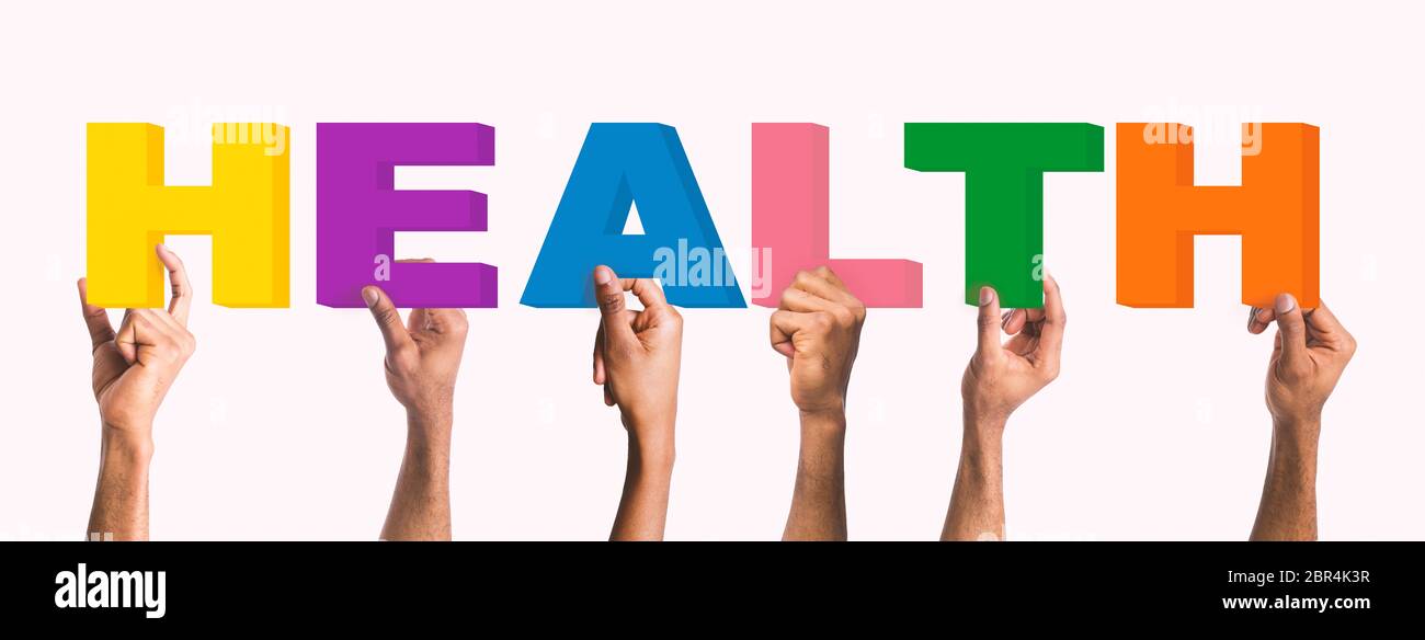 Volunteering and social help. People holding word HEALTH, isolated on ...