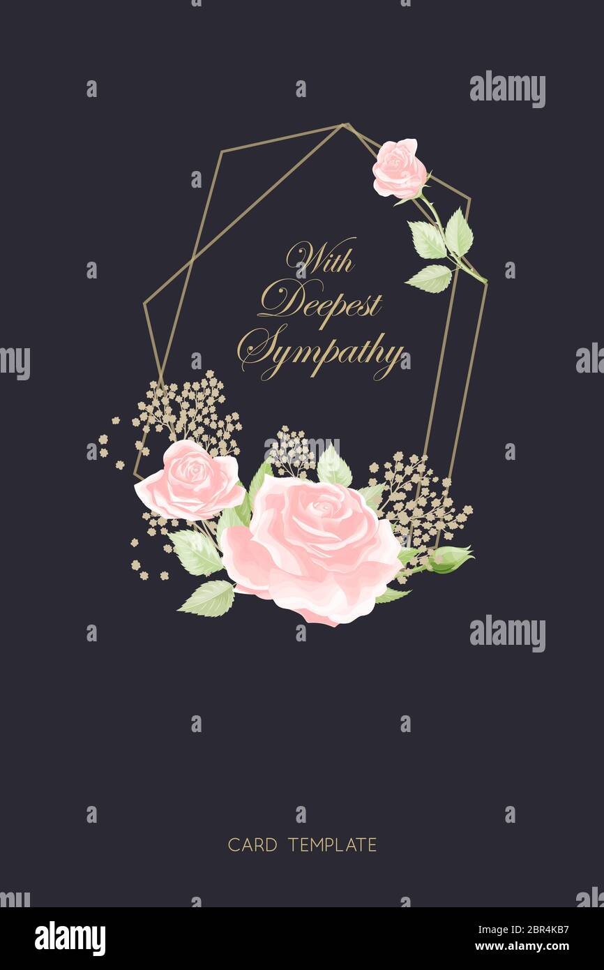 Pink rose frame on black background vector sympathy template Stock ...