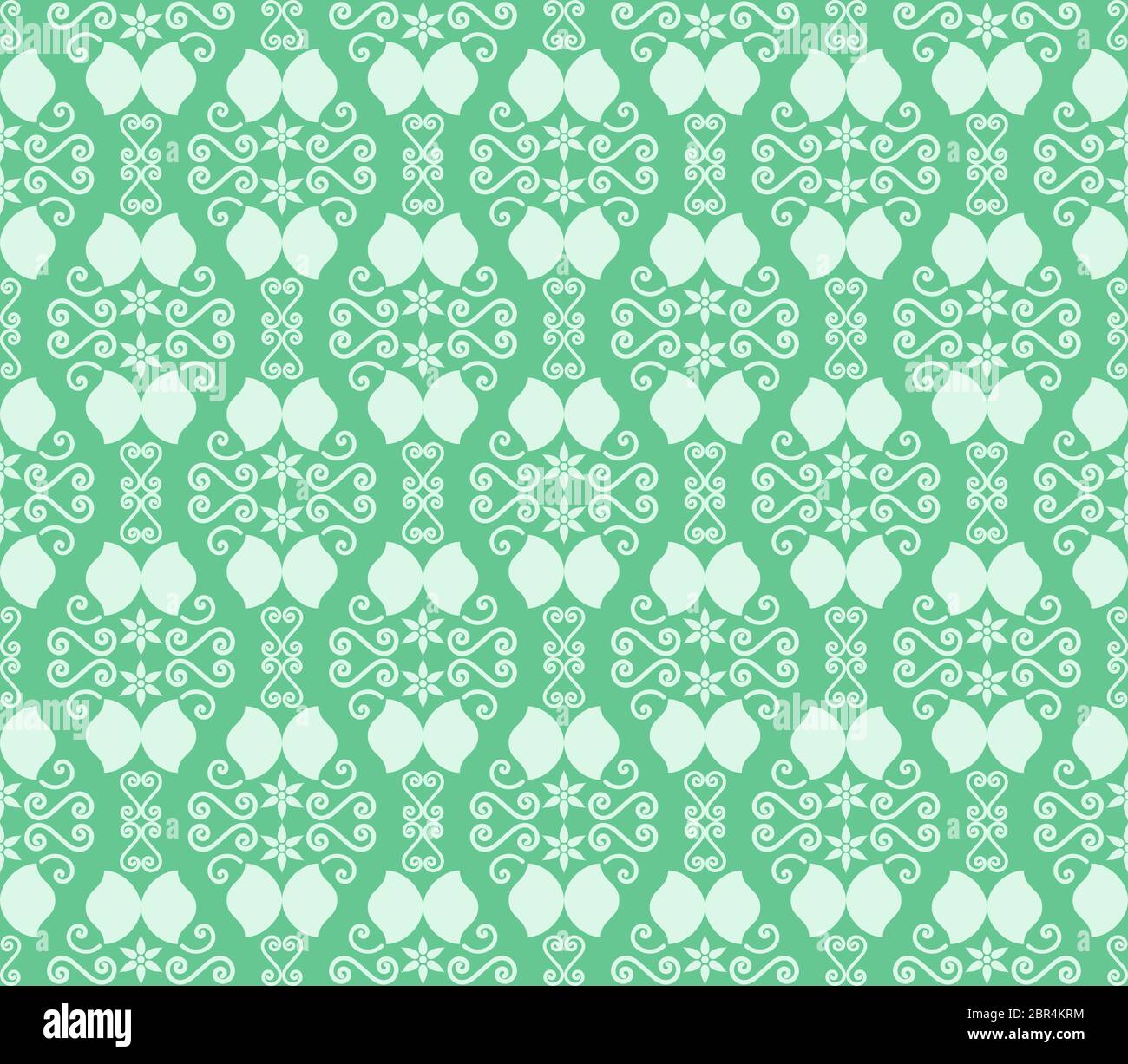 Green retro flower and spiral pattern in old classic style. Vintage ...