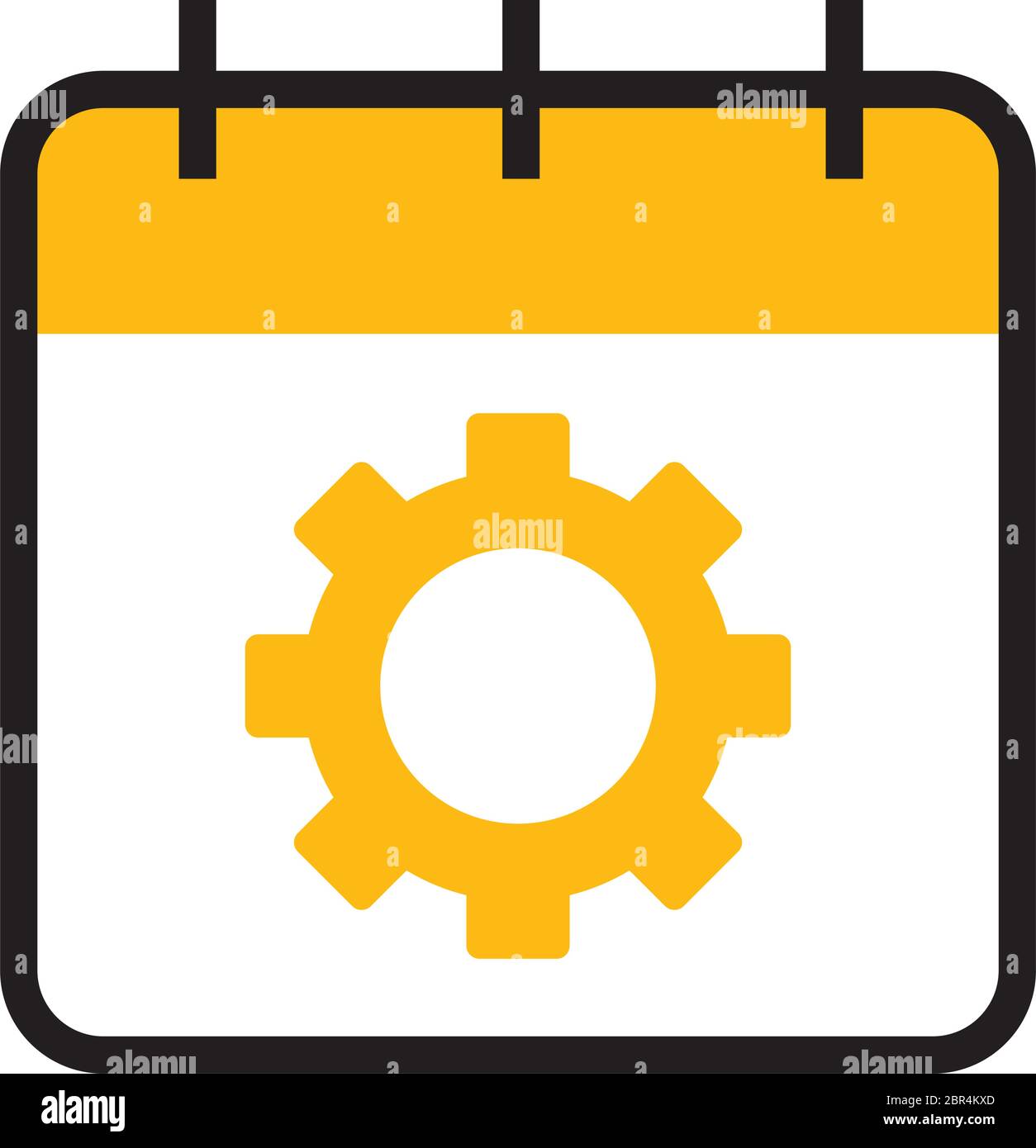 calendar with gear wheel icon over white background, half line half ...