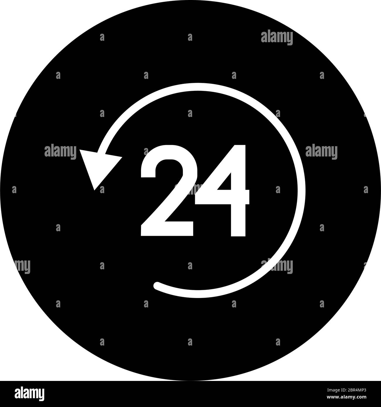 24 hours service symbol and arrow icon over white background, block ...
