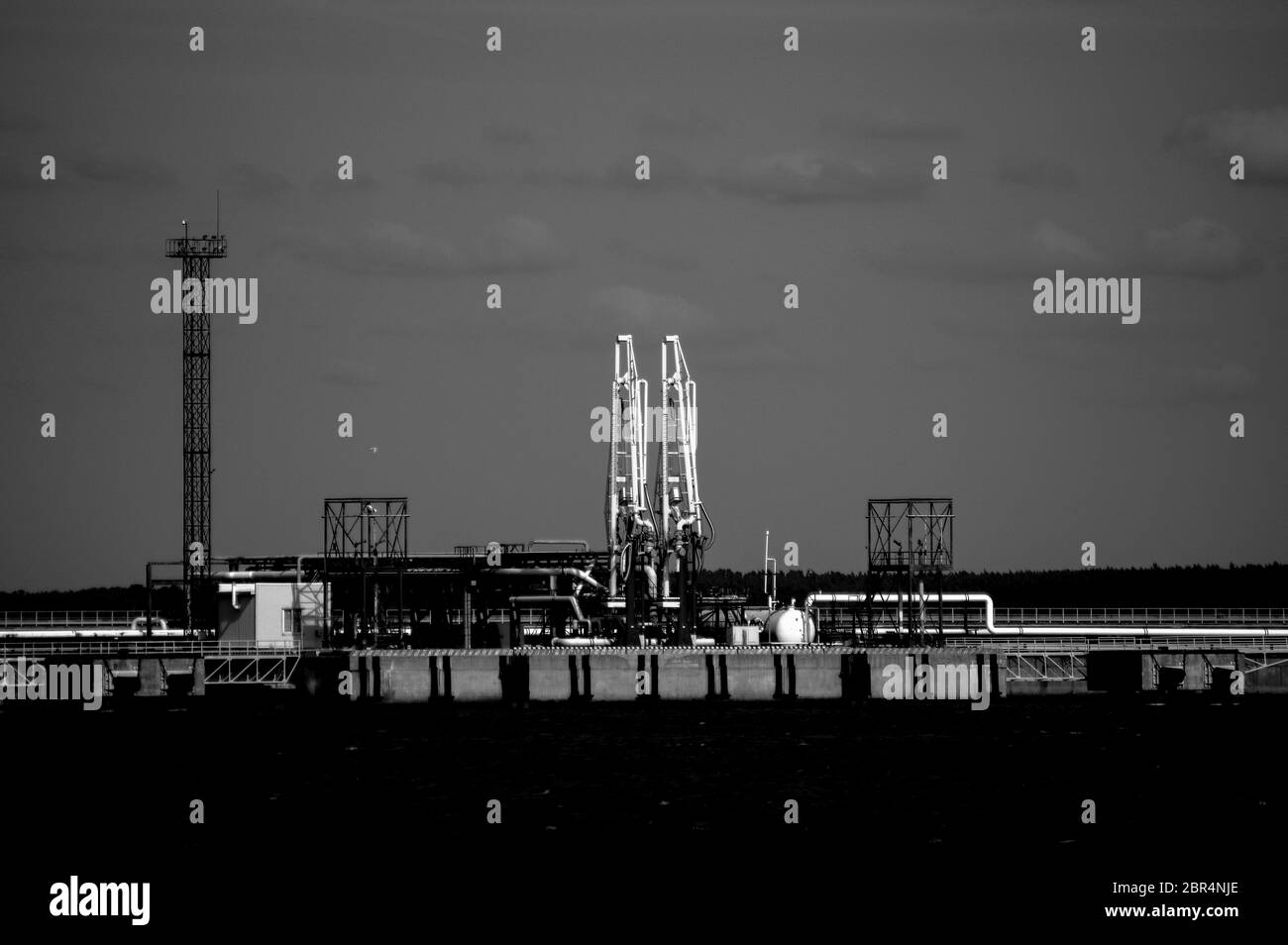 Oil pumps. Offshore Industry oil and gas production petroleum pipeline ...