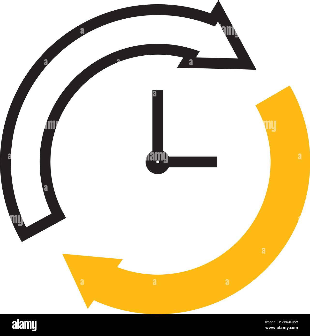 clock with sync arrows icon over white background, half line half color ...