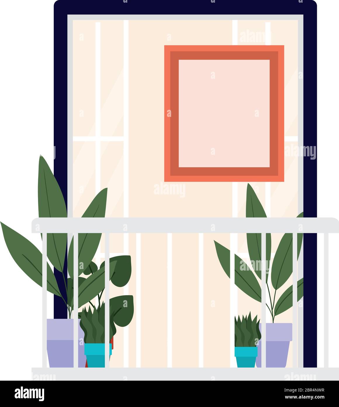 window balcony with interior view of plants and frame vector design ...