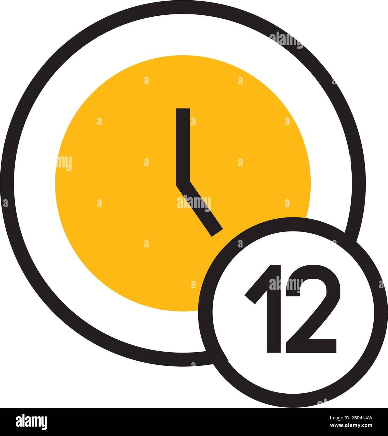 clock with 12 number icon over white background, half line half color ...