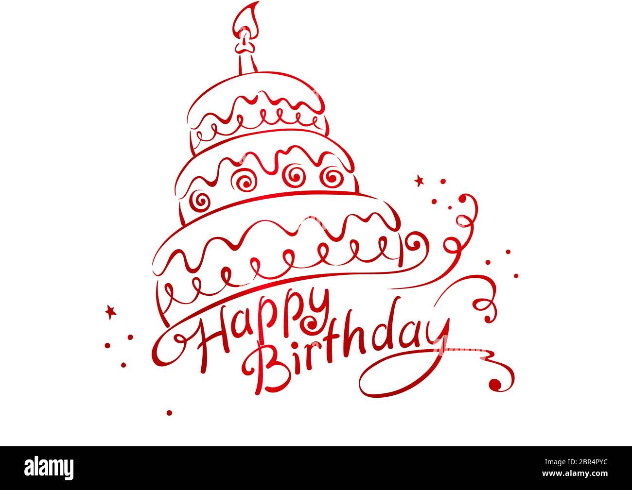 birthday cake lettering party candle metallic red illustration Stock ...