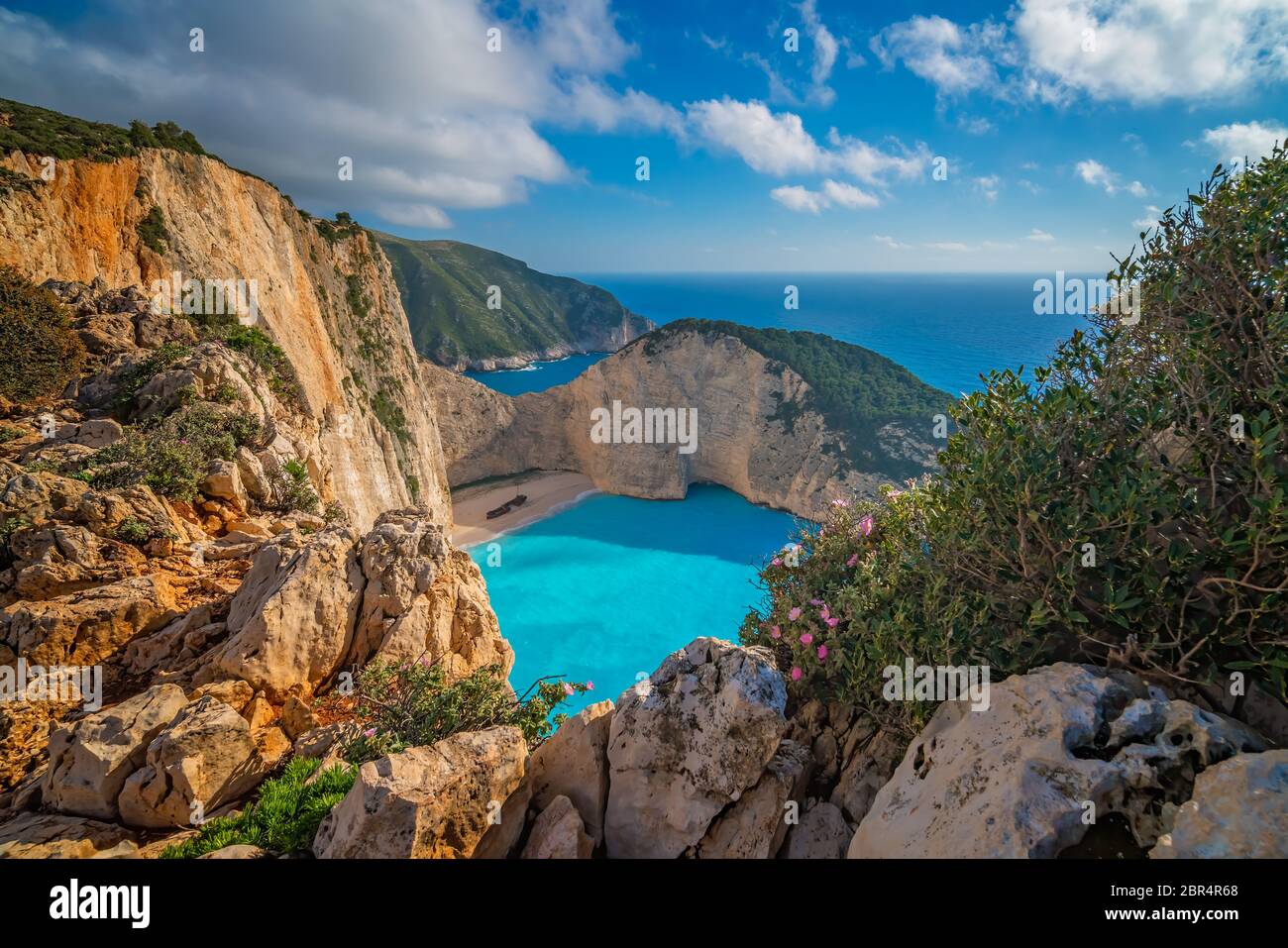 Stunning view of the cliffs in Shipwreck Cove in summer on Zante Island ...
