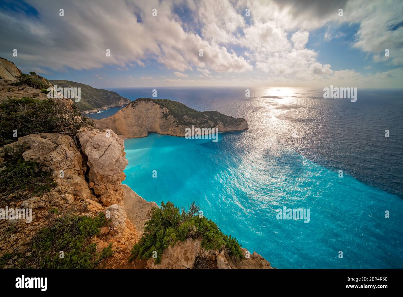 Stunning view of the cliffs in Shipwreck Cove in summer on Zante Island ...