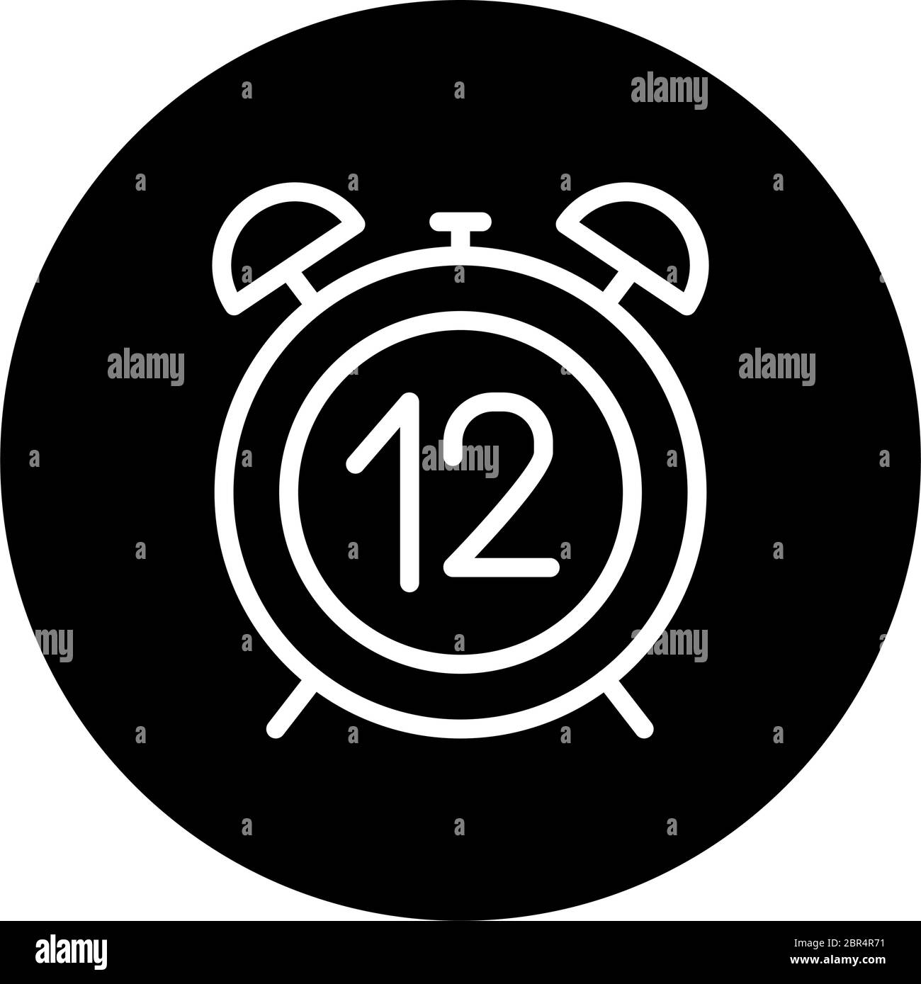 alarm clock with 12 number icon over white background, block style ...