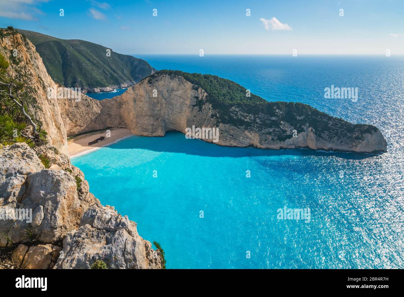 Stunning view of the cliffs in Shipwreck Cove in summer on Zante Island ...