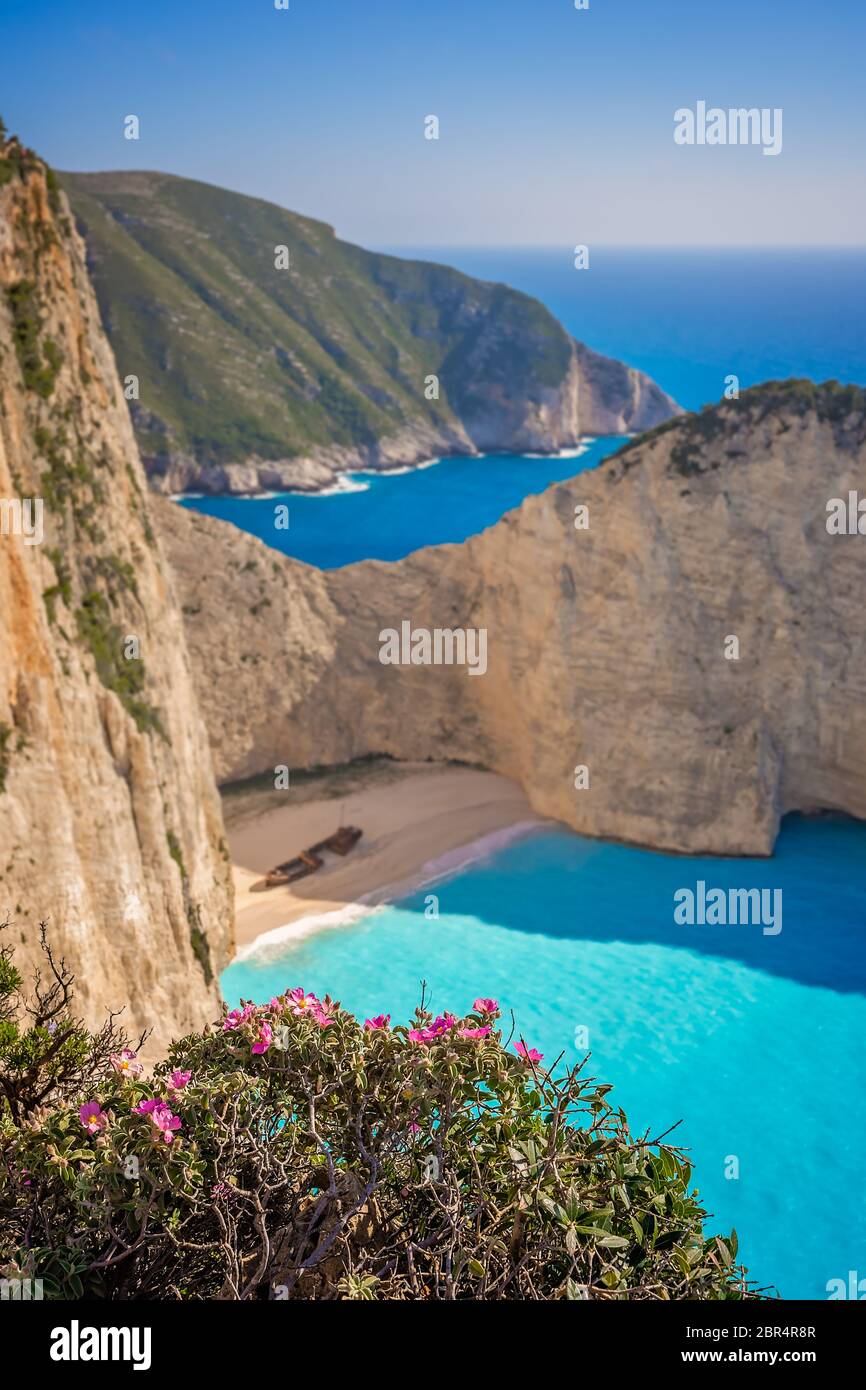 Stunning view of the cliffs in Shipwreck Cove in summer on Zante Island ...