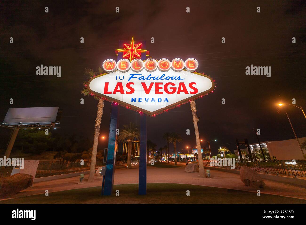 Famous Las Vegas sign at night in Las Vegas city, Nevada, USA Stock ...
