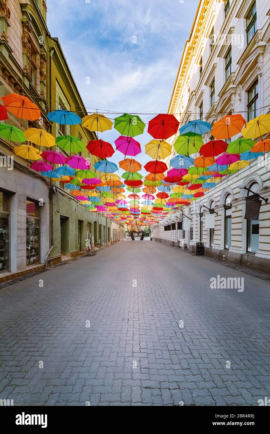 Umbrella street (Alba Iulia street) in Timisoara, Romania Stock Photo ...