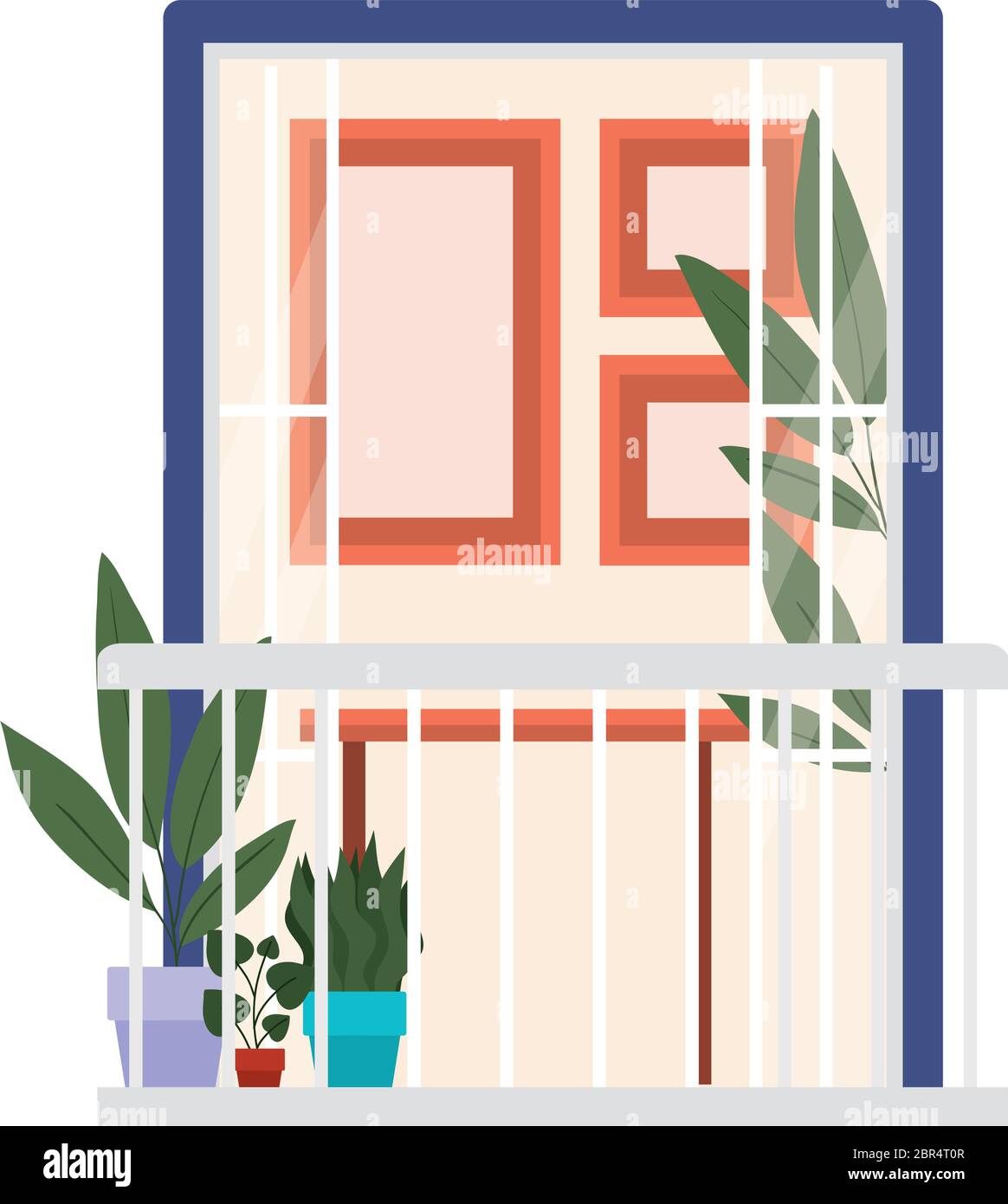 window balcony with interior view of plants and frames vector design ...