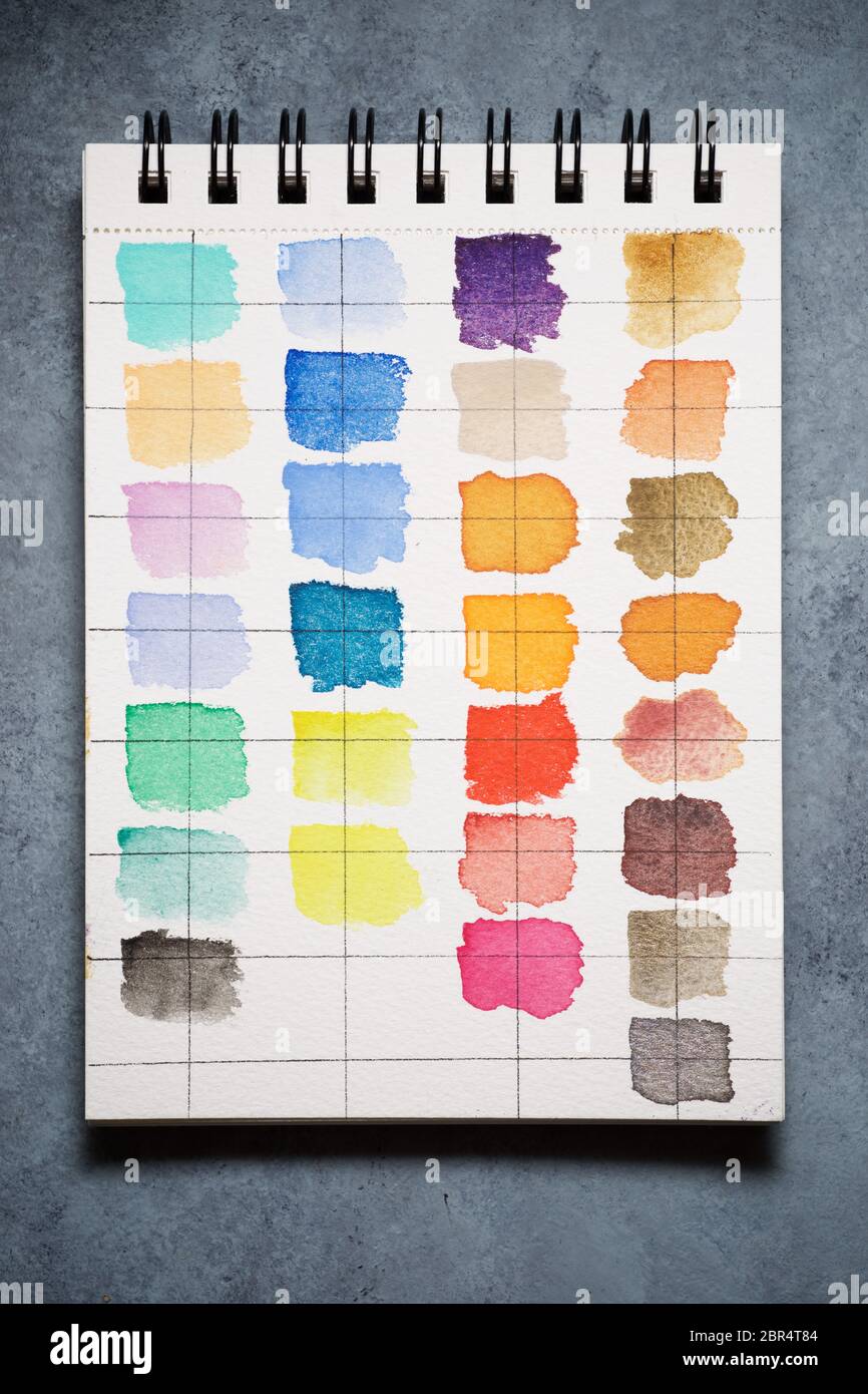 Watercolor test card on a sketchpad Stock Photo - Alamy