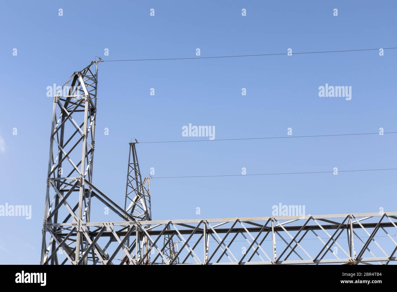 Trusses and supports to electrical power lines at a power substation ...