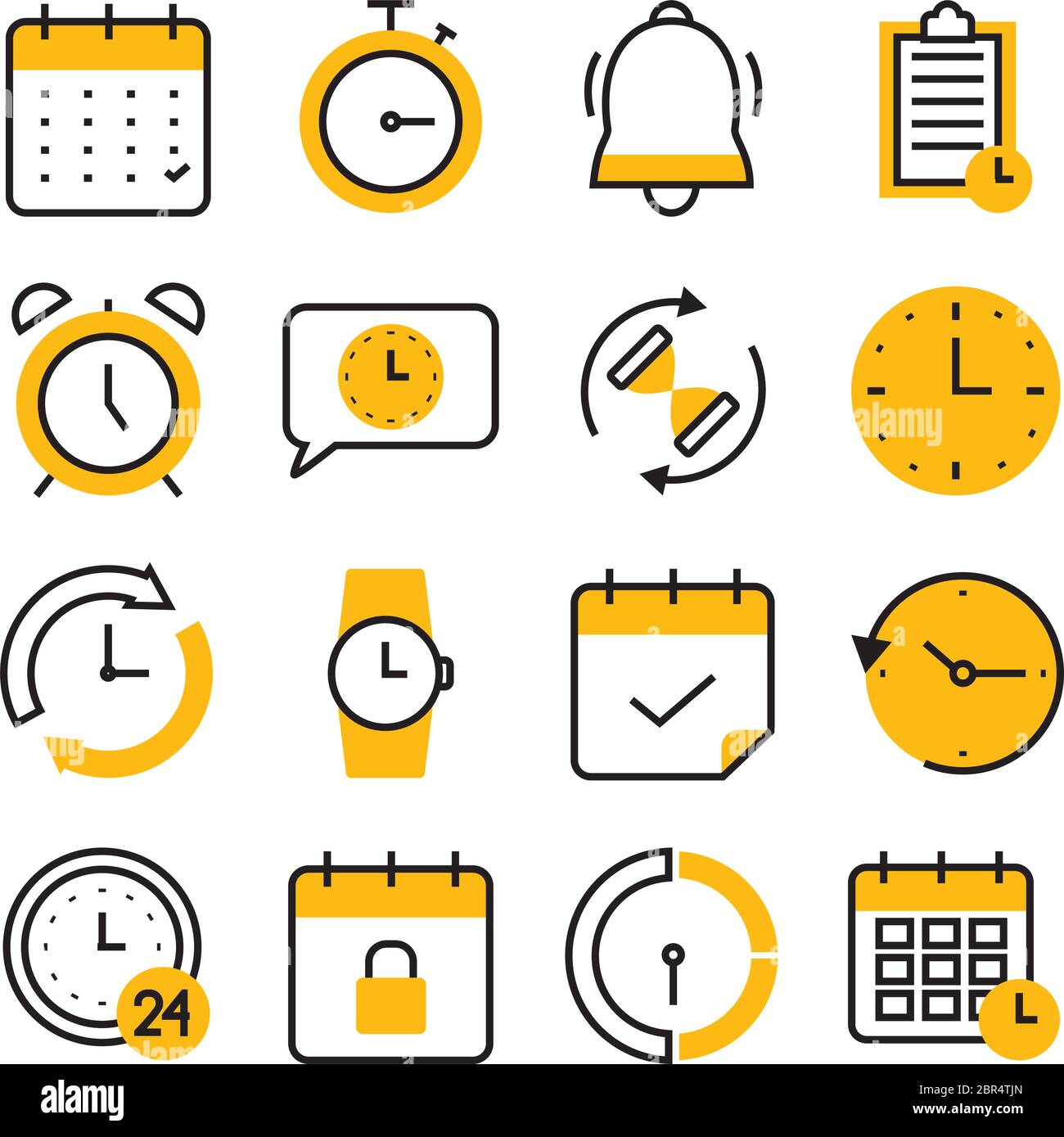 stopwatch and time icon set over white background, half line half color ...