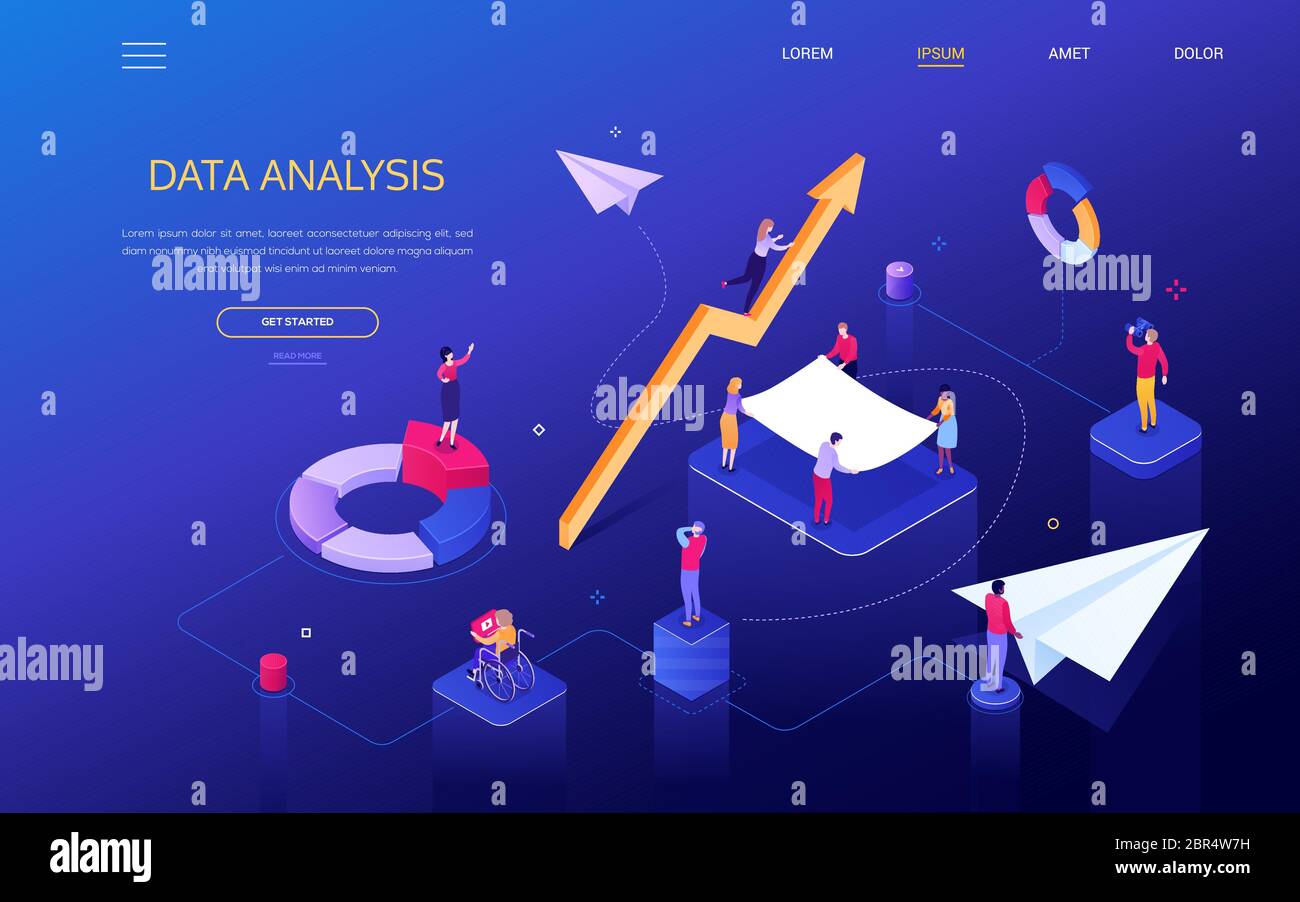Data analysis - modern colorful isometric vector web banner Stock ...