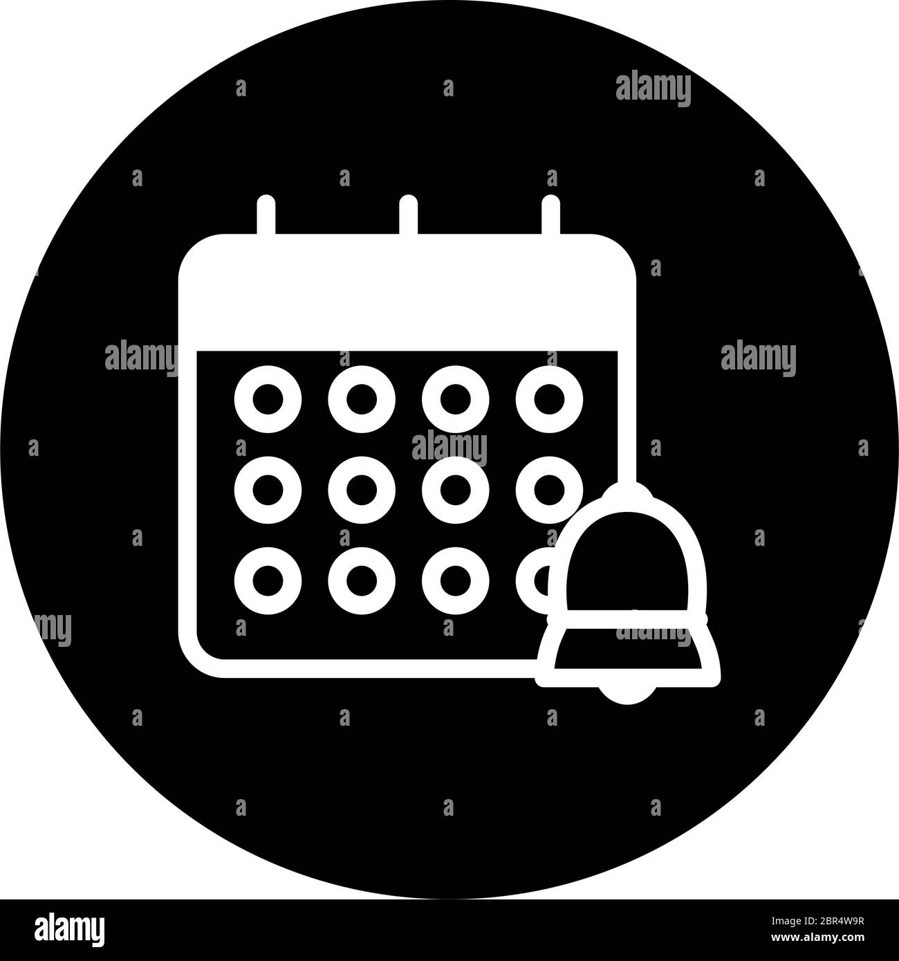 calendar and alarm bell icon over white background, block style, vector ...