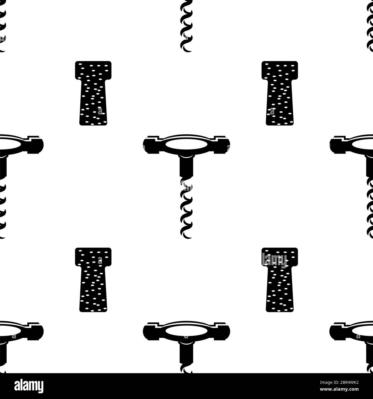 Retro Wood Corkscrew Icon Seamless Pattern for Opening Wine Bottle ...