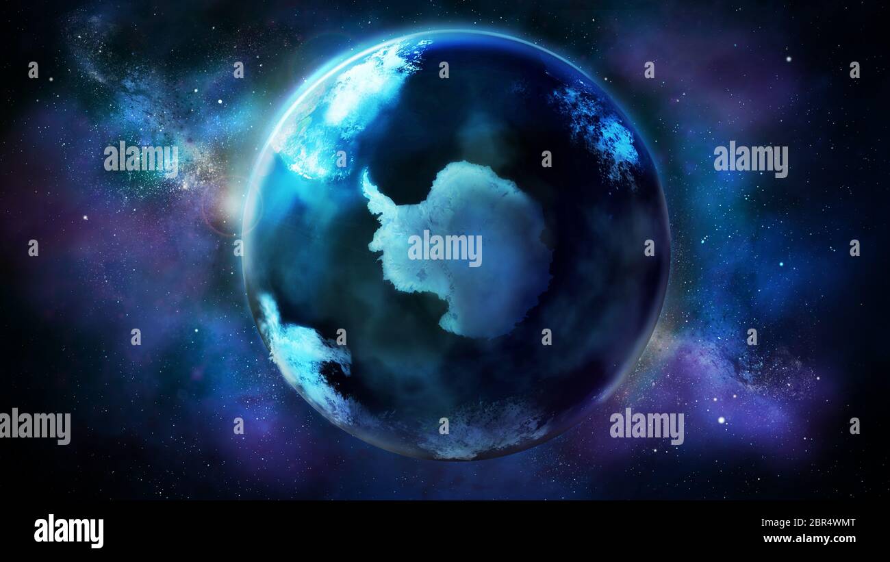 Realistic Earth from space showing Antarctica. The day half of the ...