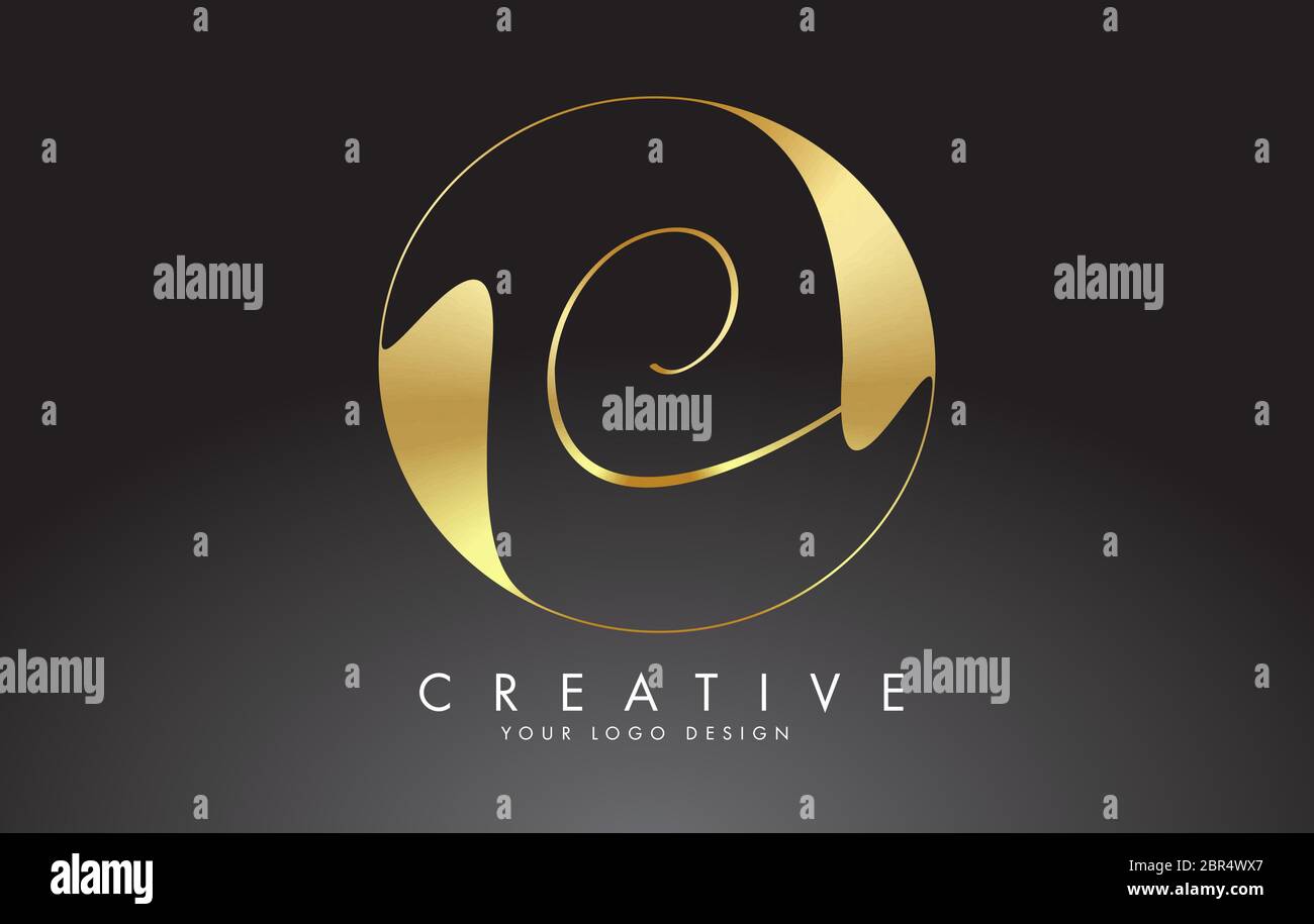 Initial C handwritten letter logo with golden elegant design and golden ...