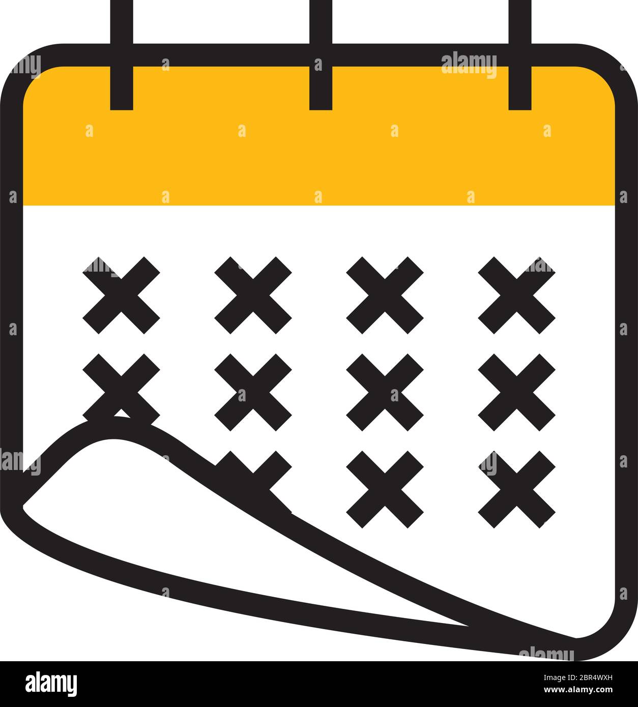 calendar with cross marks icon over white background, half line half ...
