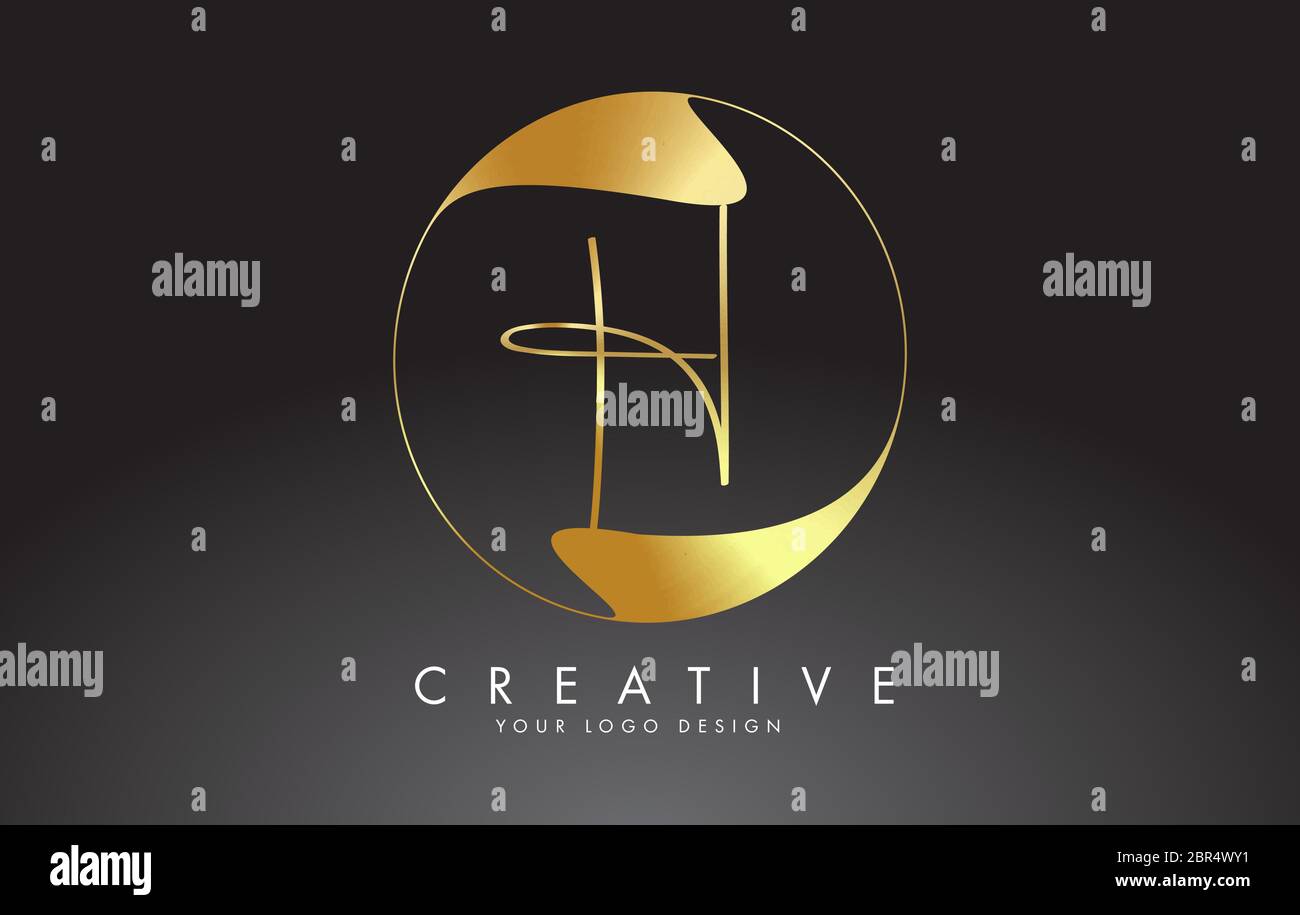 Initial H handwritten letter logo with golden elegant design and golden ...