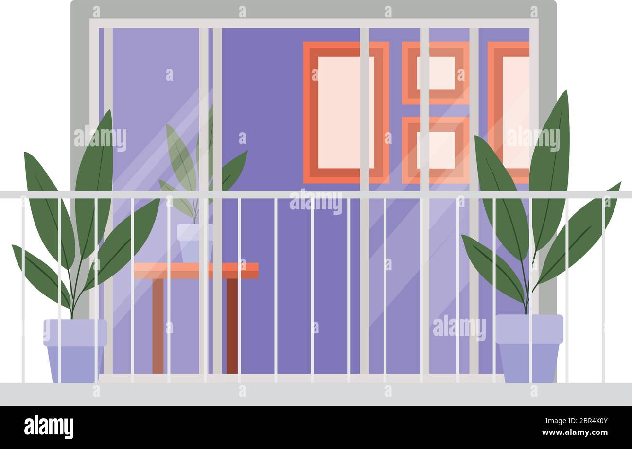 window balcony with interior view of plants and frames vector design ...