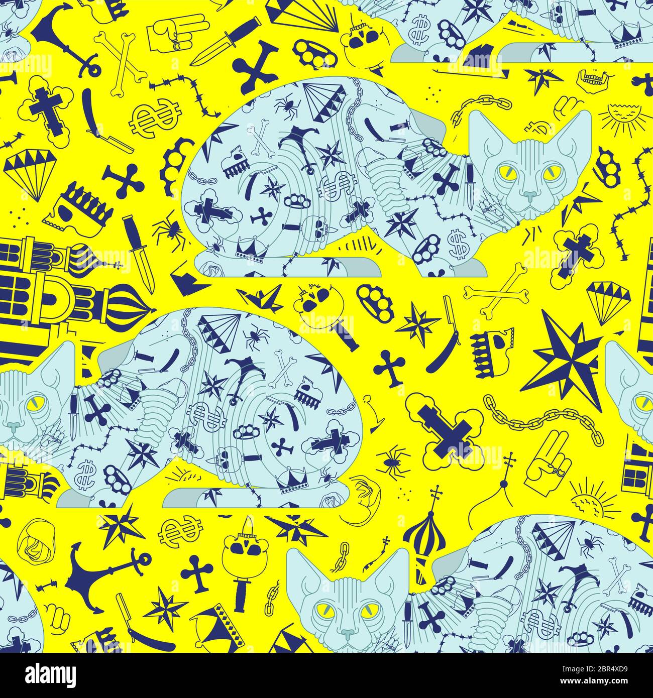 Sphynx cat with tattoo pattern seamless. Pet bully and criminal ...