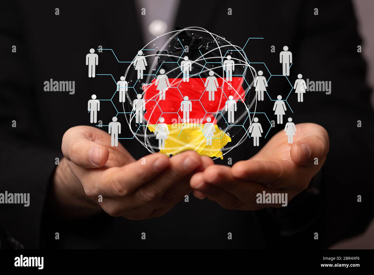 Abstract of germany map network in hand Stock Photo - Alamy