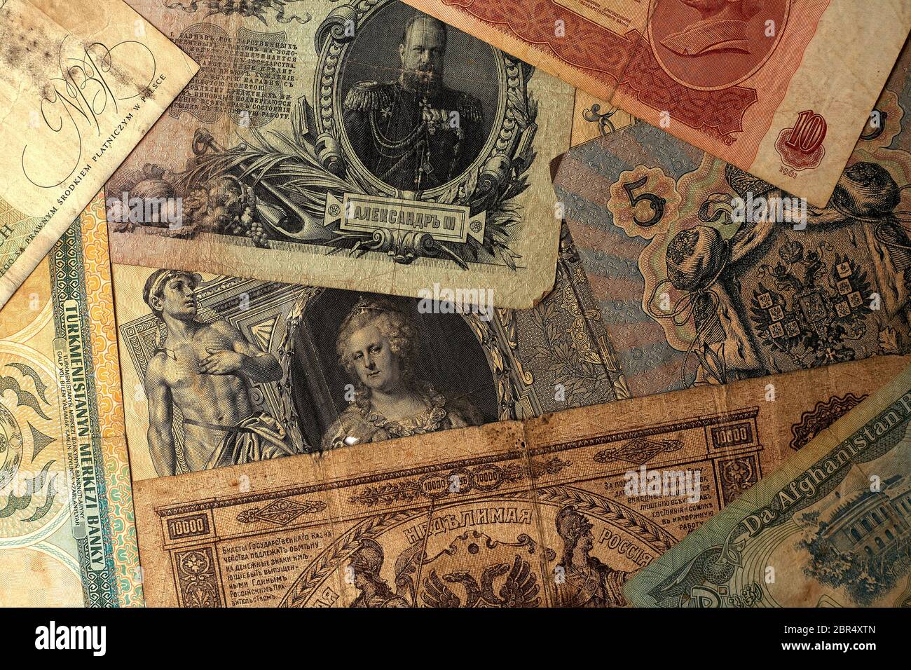 Background from old vintage various banknotes. Collectible retro ...