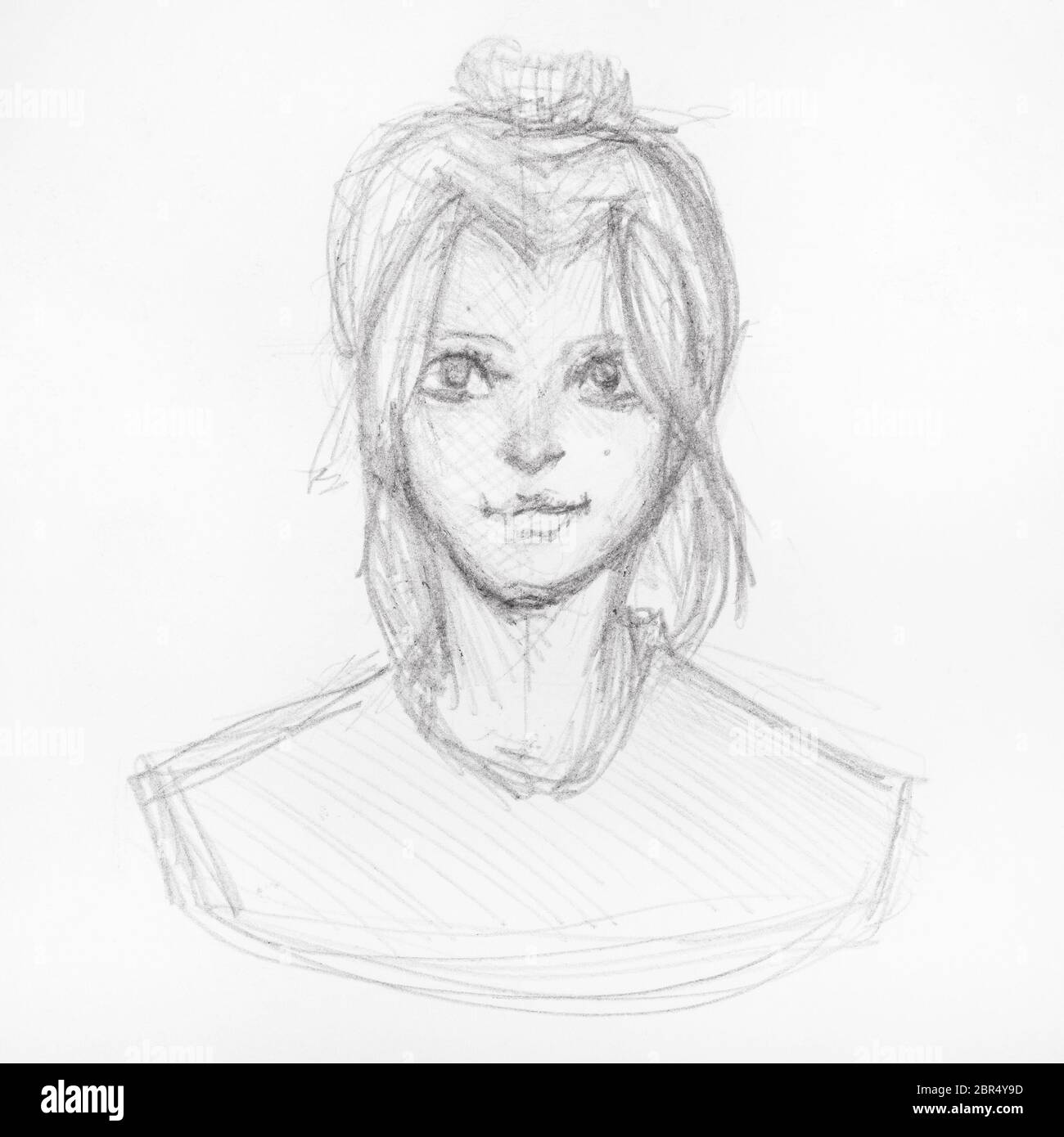 Pencil Drawing Of A Happy Girl