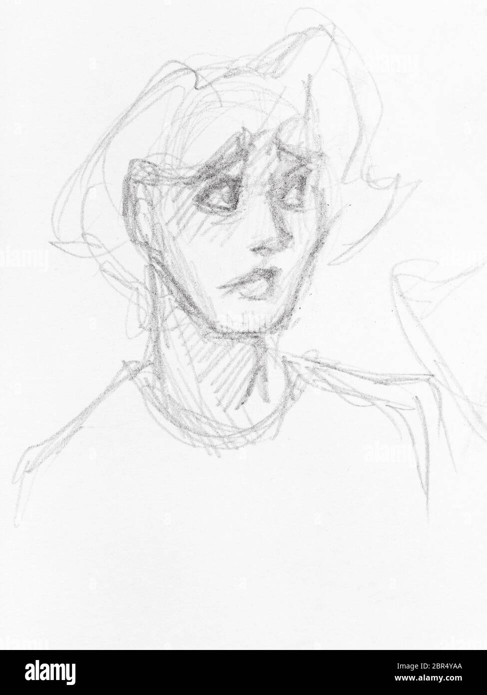 sketch of head of teenager with incredulous face hand-drawn by black ...