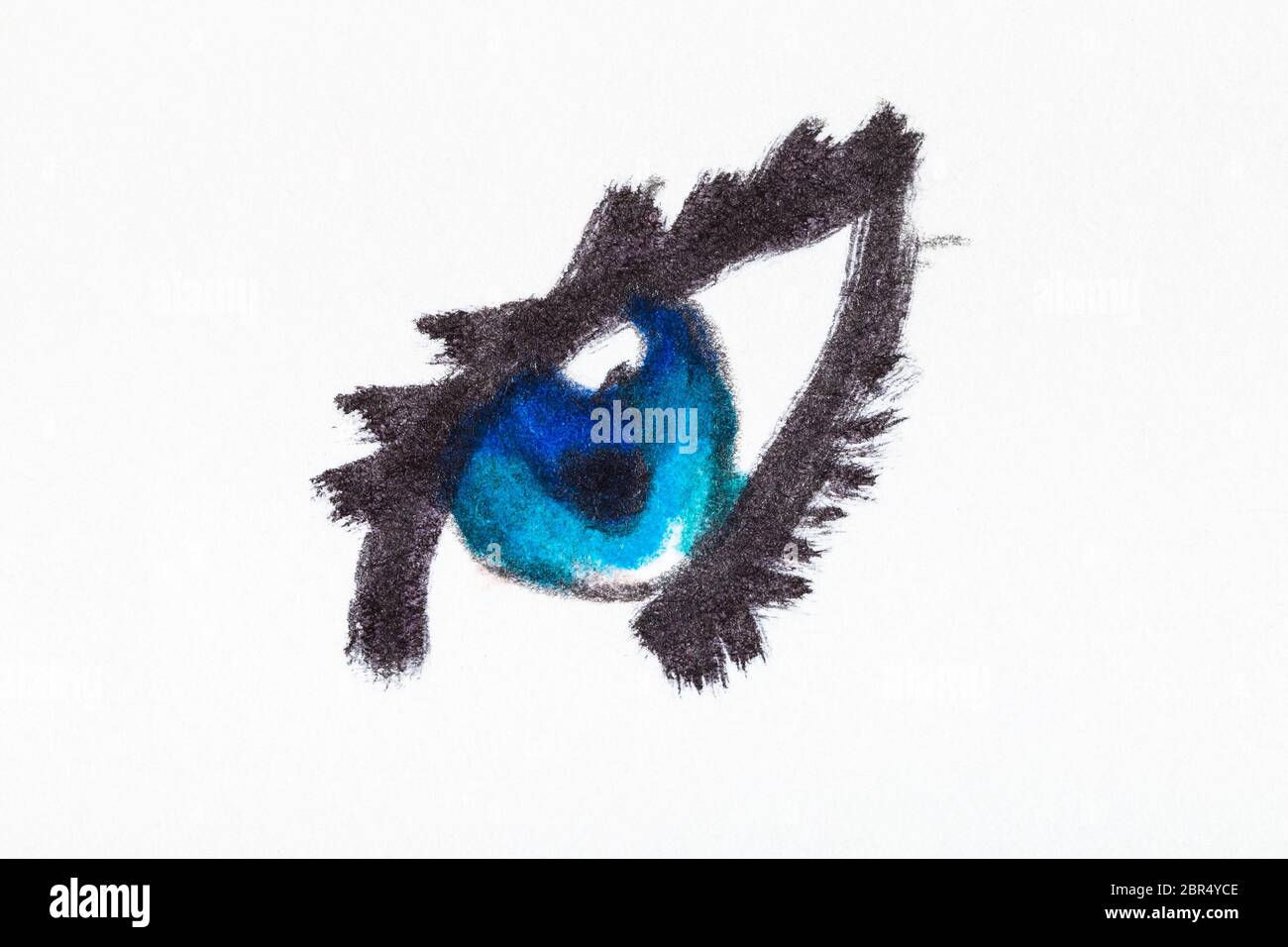 human blue eye close up hand-drawn by felt pens on white paper Stock ...