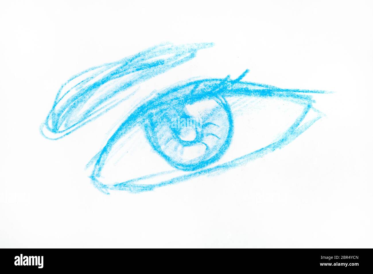 sketch of human eye hand-drawn by blue pencil on white paper Stock ...