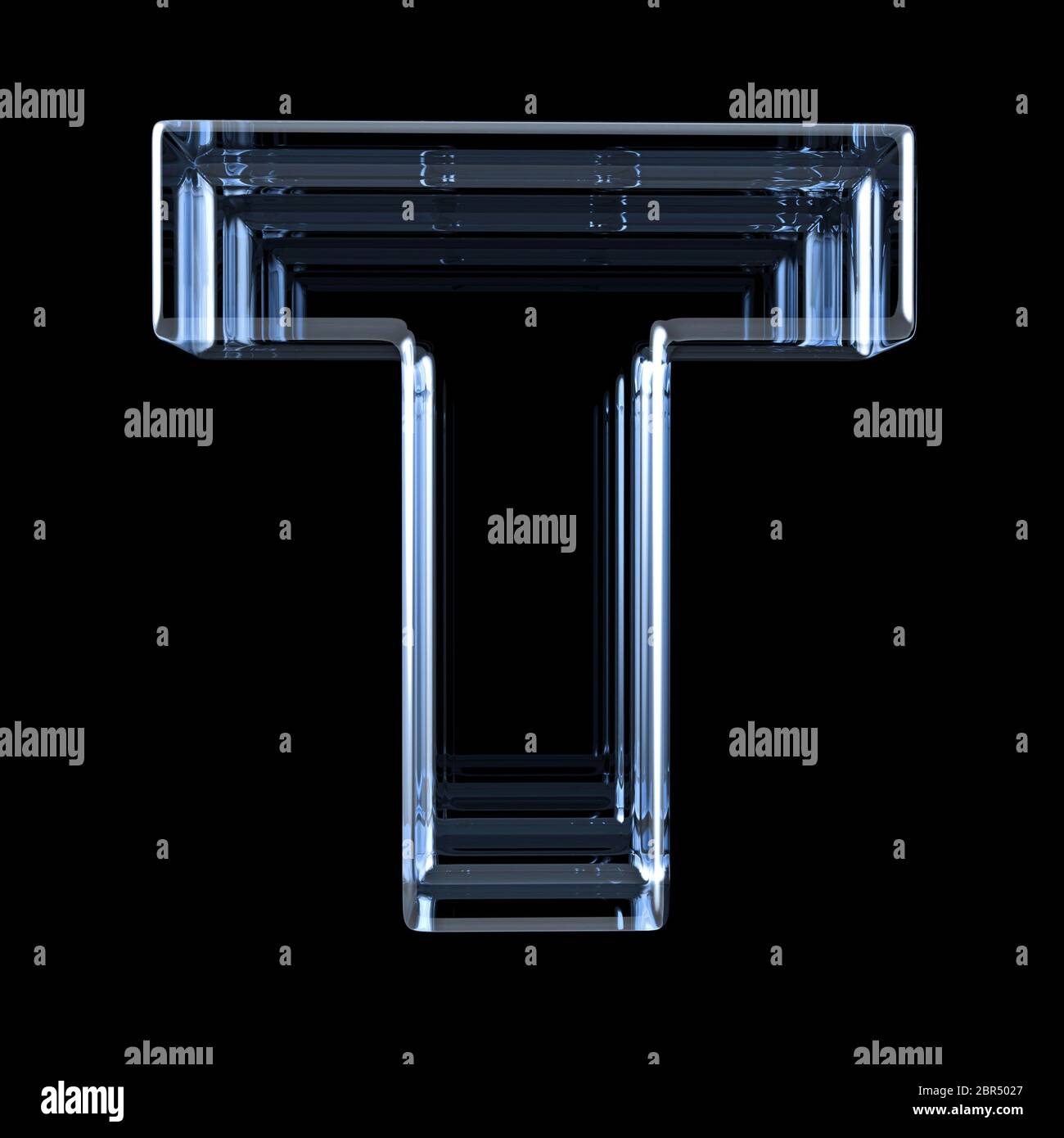 Transparent x-ray letter T. 3D render illustration on black background ...