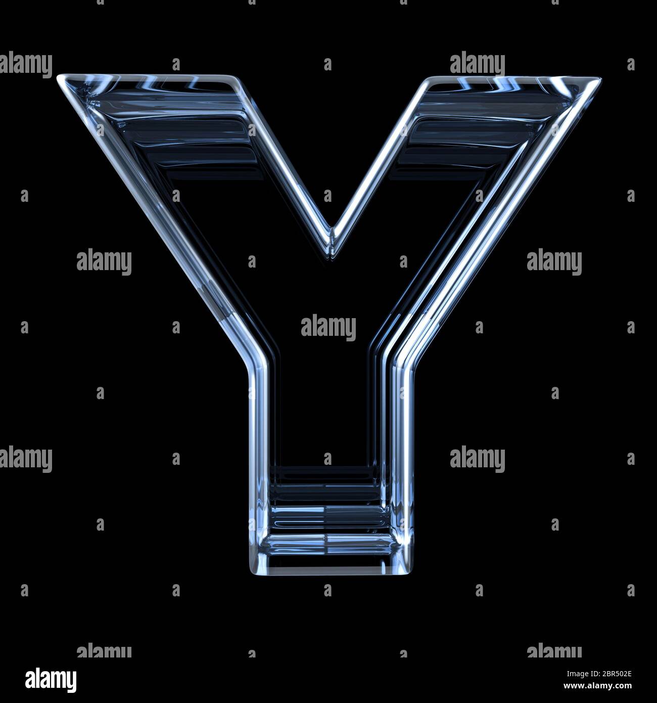 Transparent x-ray letter Y. 3D render illustration on black background ...