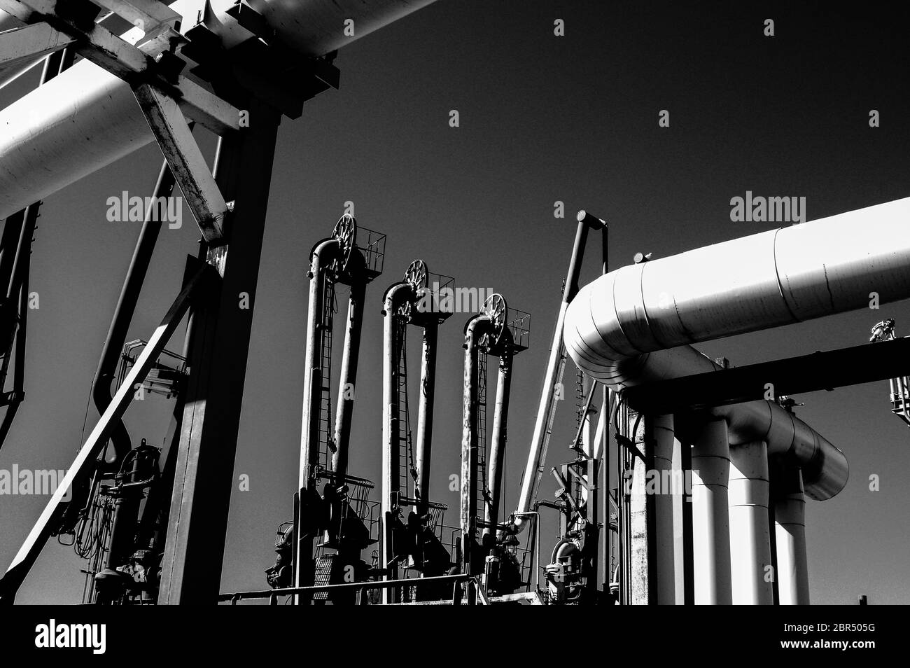 Oil pumps. Offshore Industry oil and gas production petroleum pipeline ...