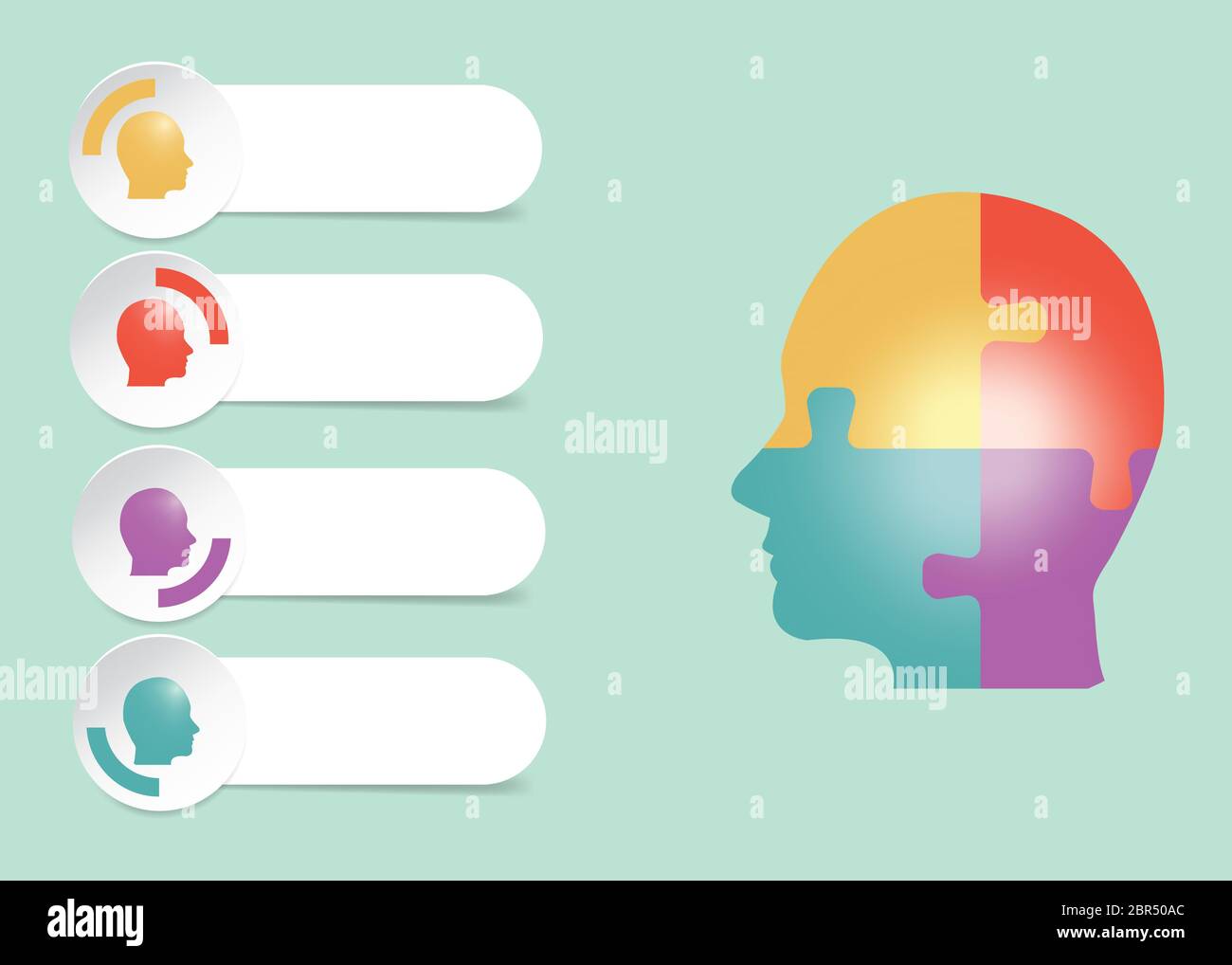 Infographic of puzzle head divided into four sections and blank labels ...