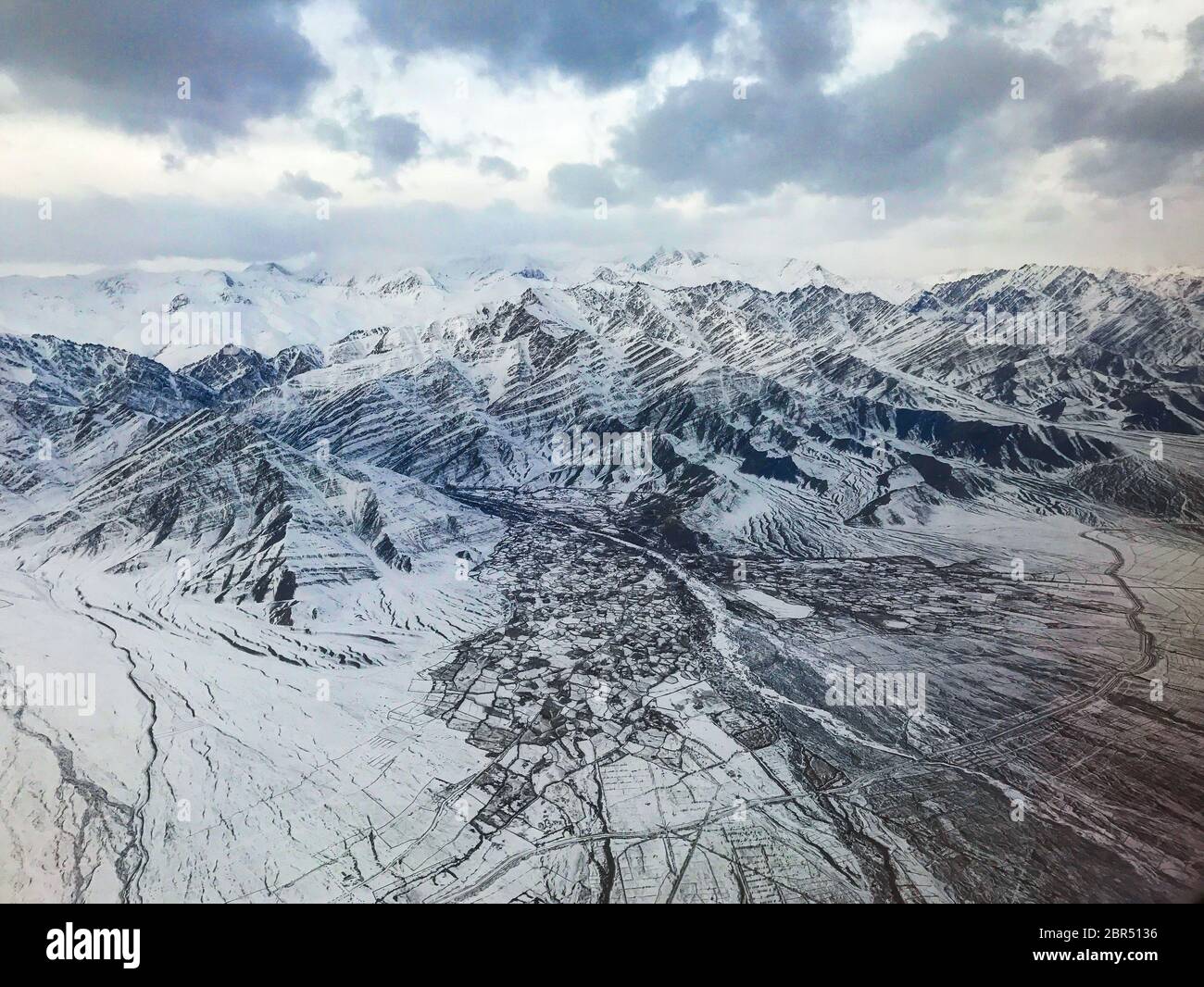 Aerial panorama view of Ladakh snow covered mountains, Jammu and ...