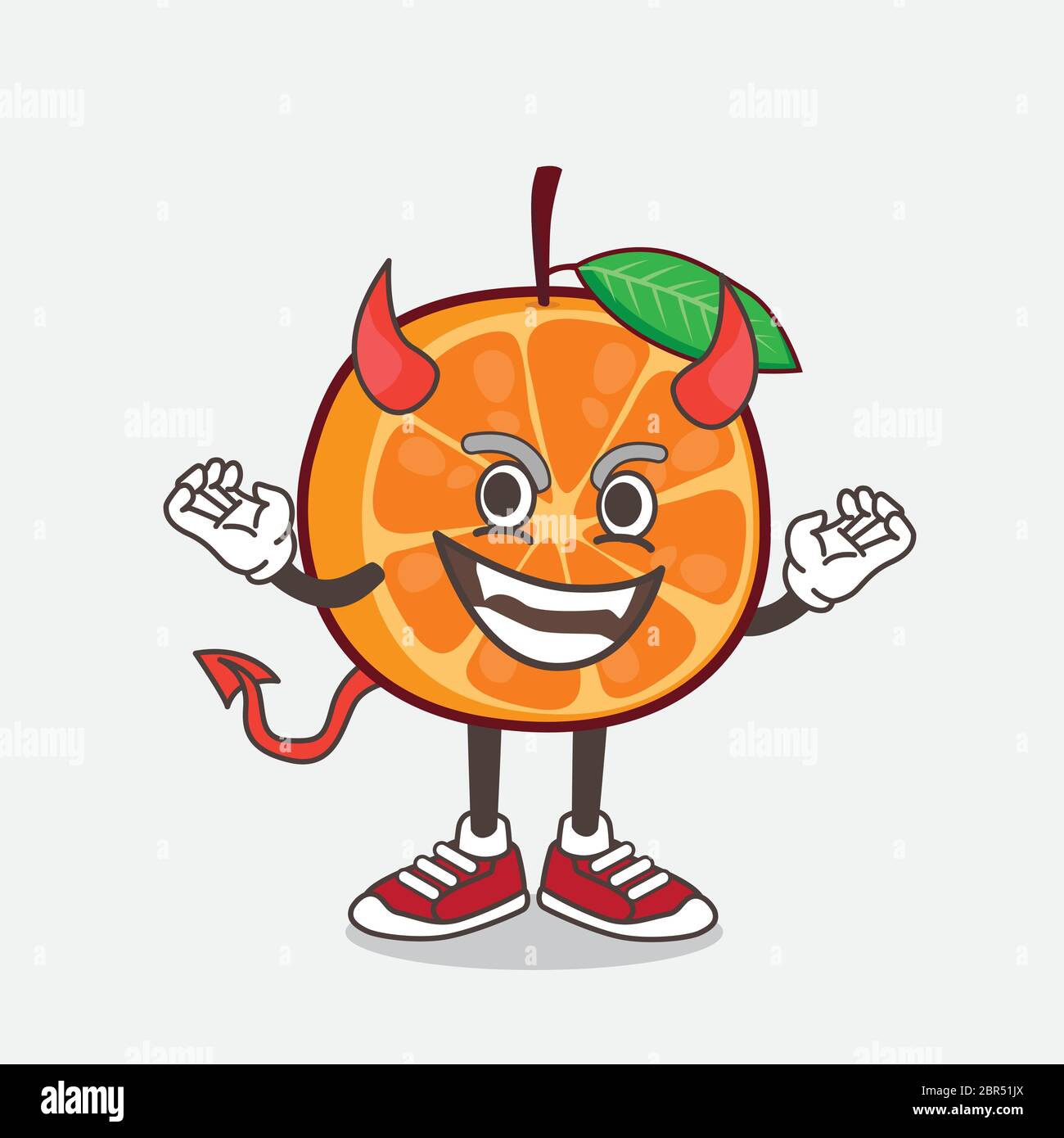 An illustration of Orange Fruit cartoon mascot character as red devil ...