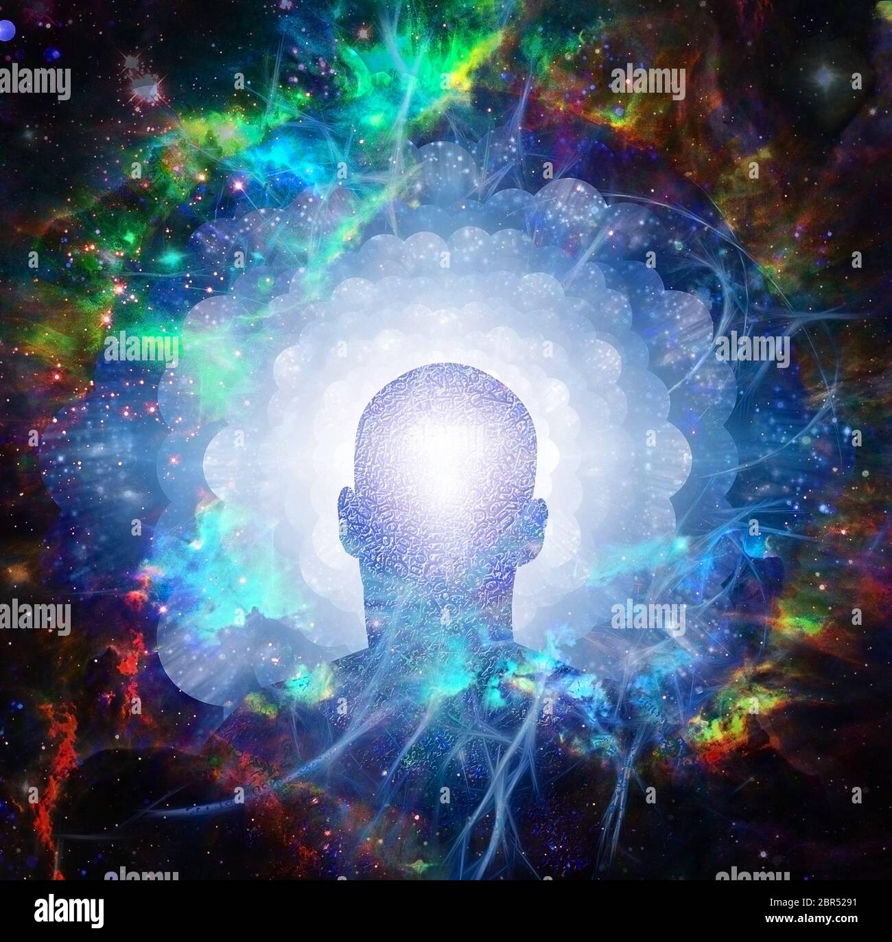 Human soul. Man silhouette filled with words in endless space Stock ...