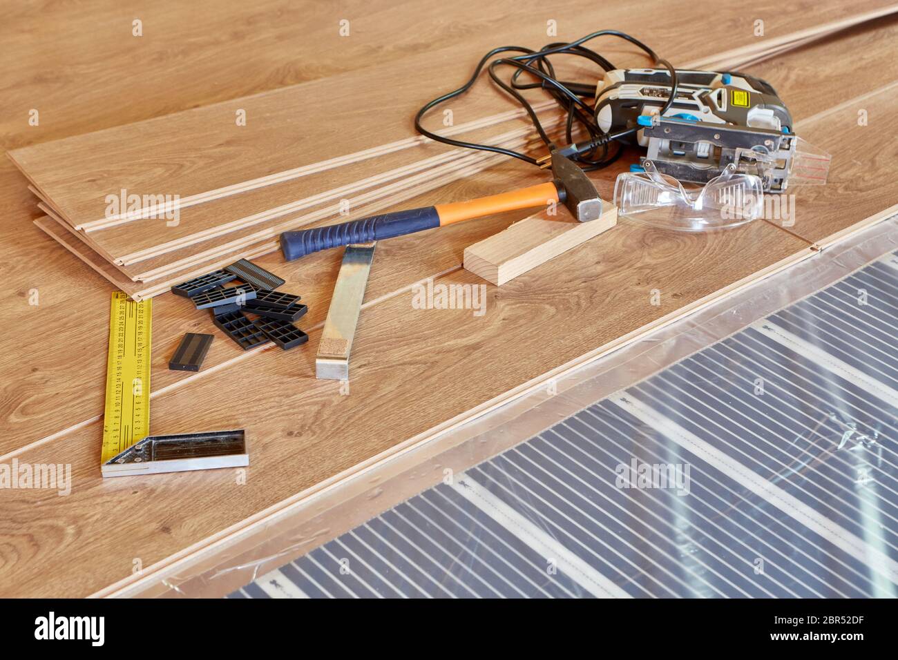 Installation infrared carbon heating film for floor. Installing ...