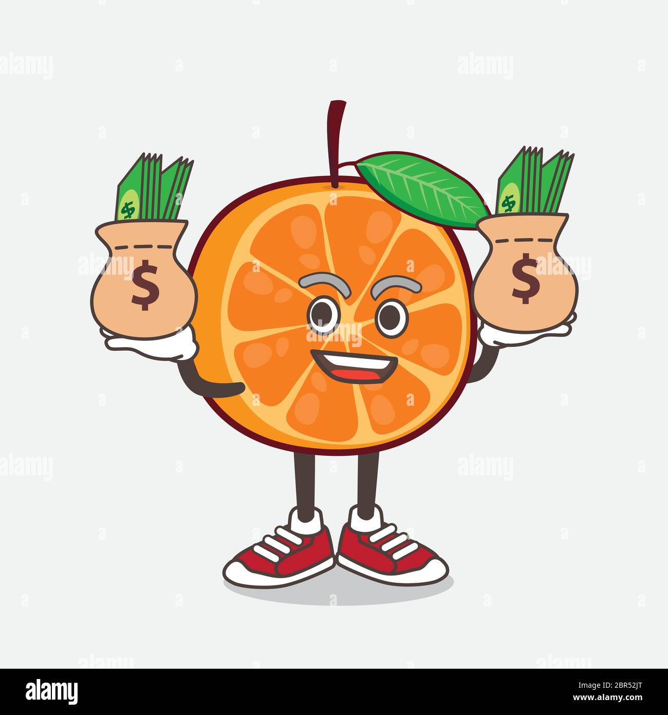 An illustration of Orange Fruit cartoon mascot character with money on ...
