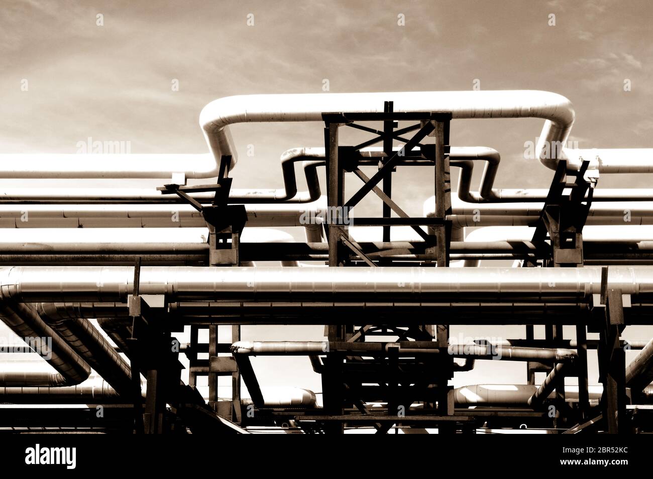 Pipeline and pipe rack of petroleum industrial plant. Offshore Industry ...