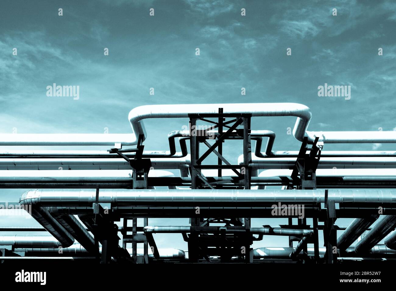 Pipeline and pipe rack of petroleum industrial plant. Offshore Industry ...