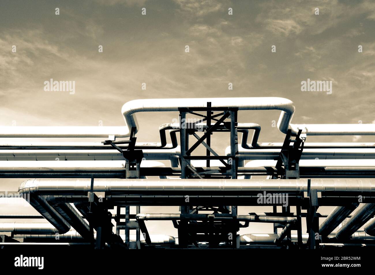 Pipeline and pipe rack of petroleum industrial plant. Offshore Industry ...