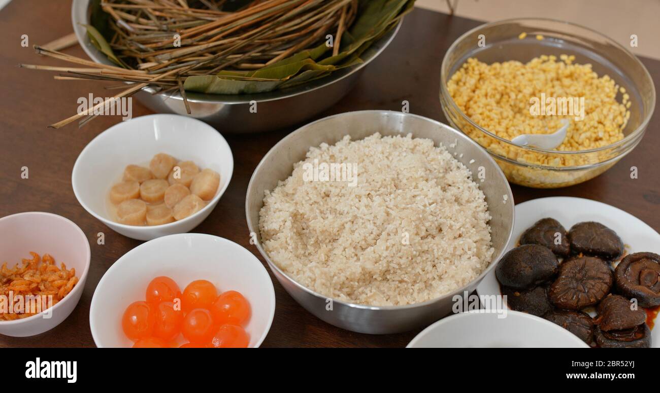 Making process of rice dumpling Stock Photo - Alamy