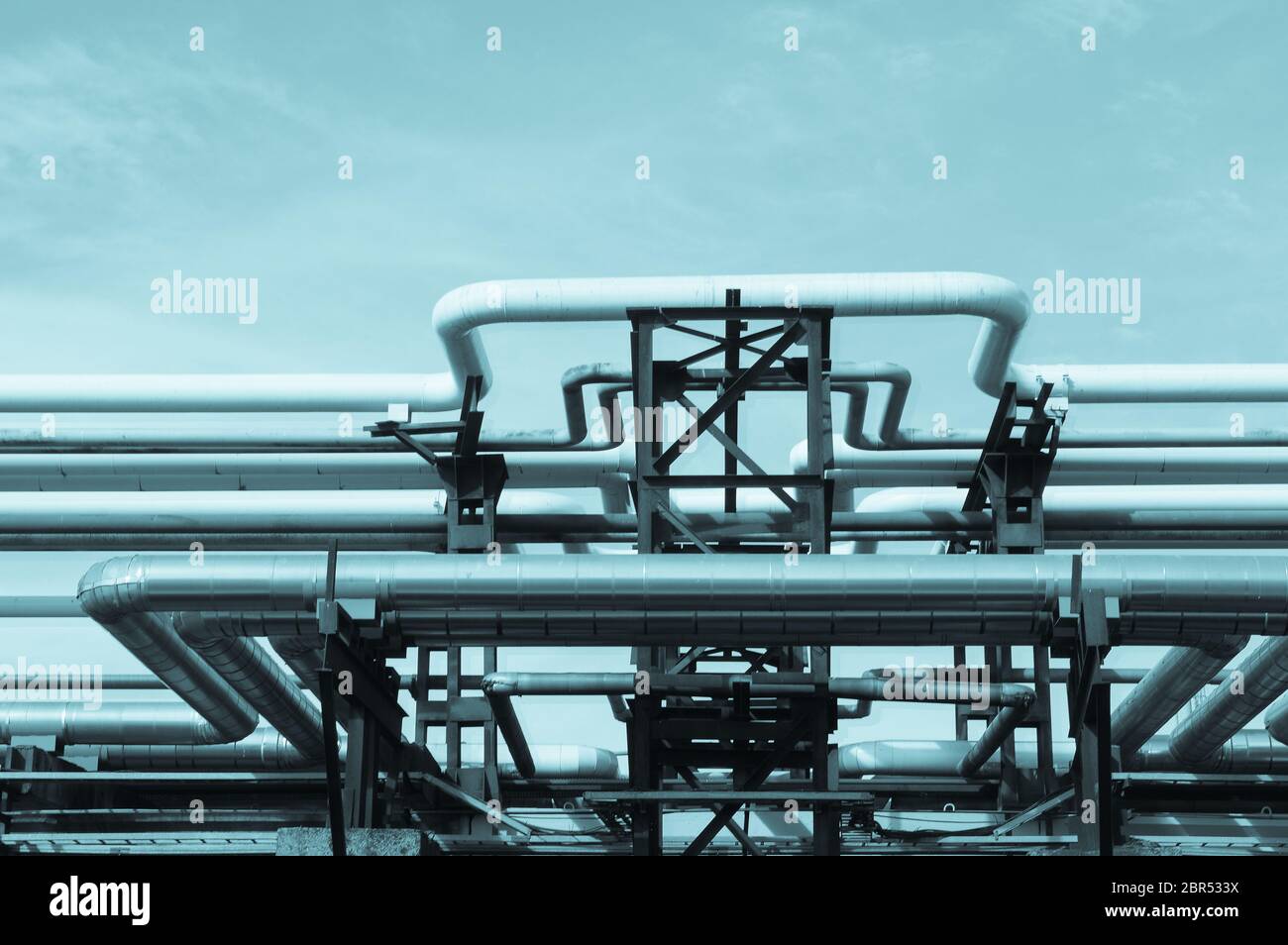 Pipeline and pipe rack of petroleum industrial plant. Offshore Industry ...